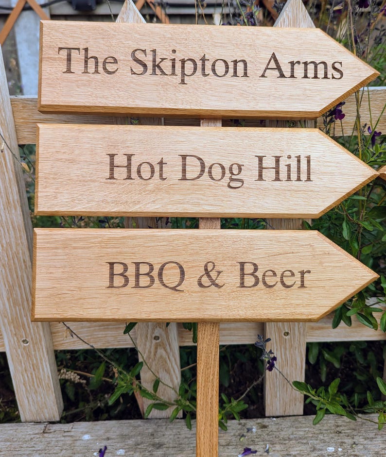 Personalised Engraved Arrow/direction Sign Hand Made From Solid Oak ...