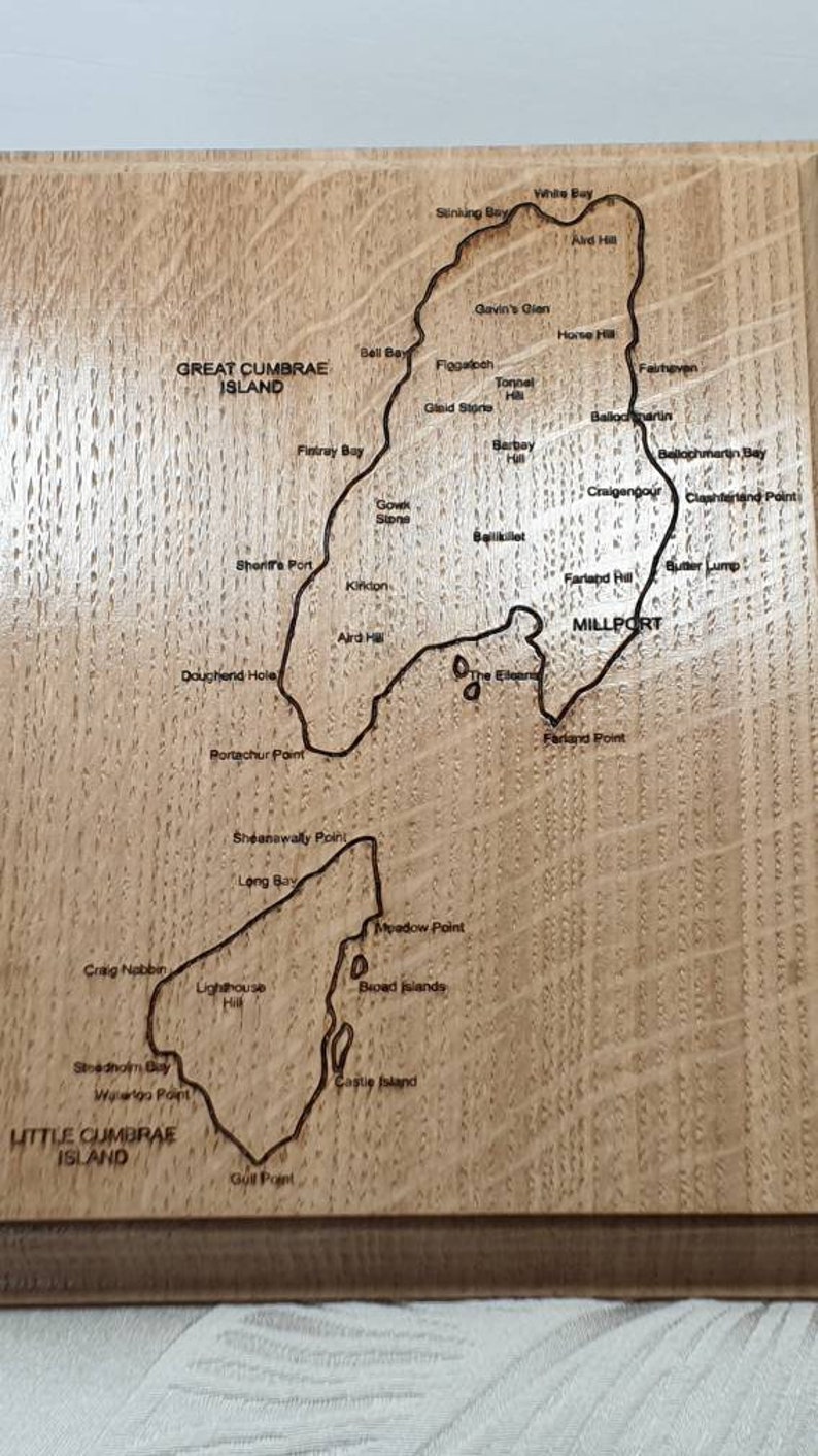 Maps laser engraved onto Solid Oak. | Etsy