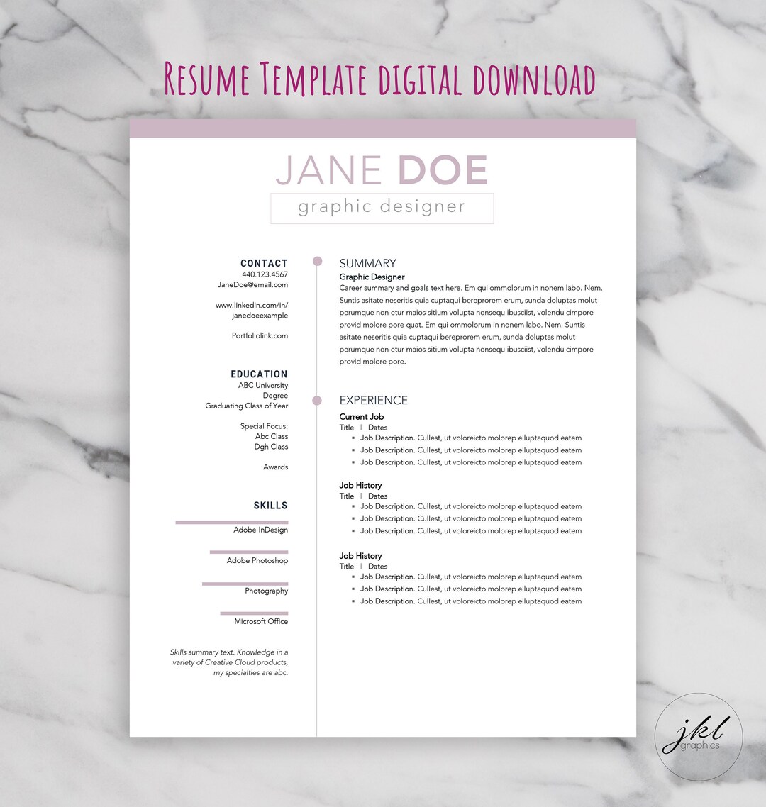 Creative Resume Template - MS Word - Etsy