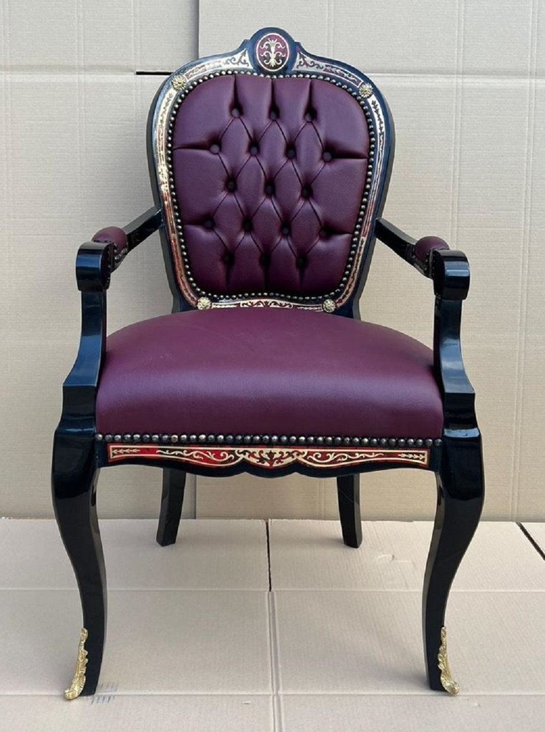 Casa Padrino Baroque Boulle Dining Room Chair With Armrests Purple ...