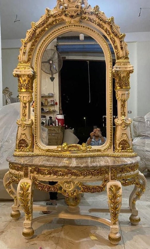 Casa Padrino Baroque mirror console with marble top cream gold gray Magnificent Baroque console with mirror