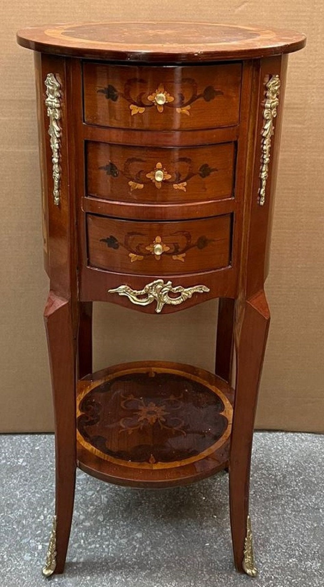 Casa Padrino Baroque Nightstand Brown Inlay / Gold Round Baroque Style ...