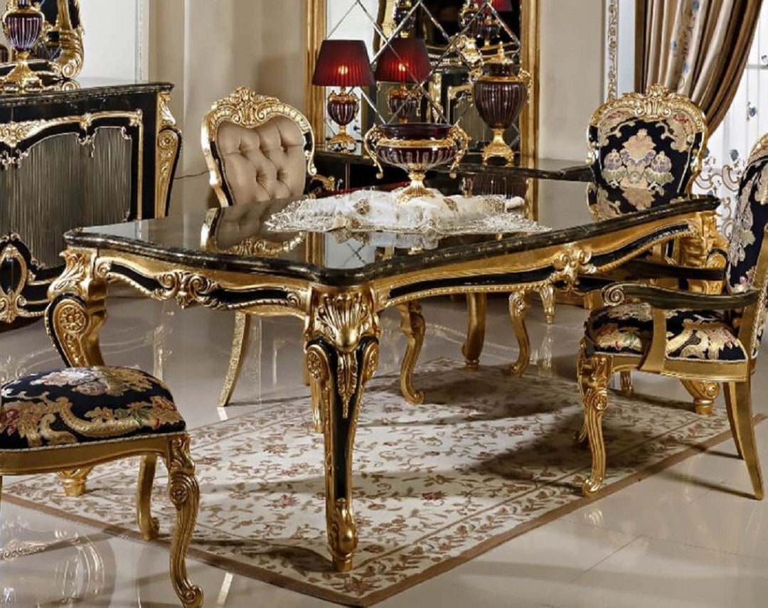 Casa Padrino Luxury Baroque Dining Table Black Gold 220 Cm Etsy