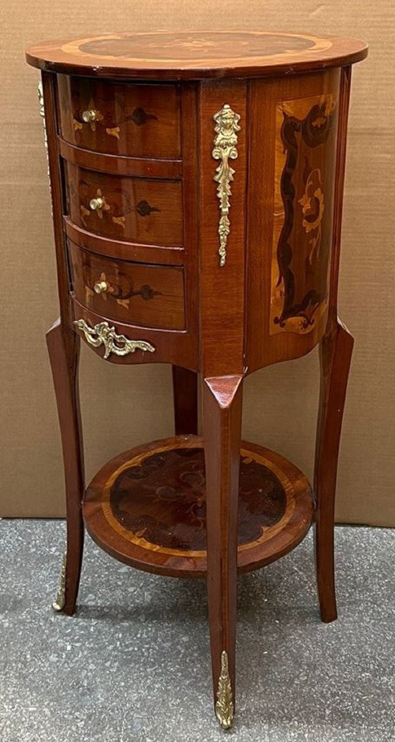 Casa Padrino Baroque Nightstand Brown Inlay / Gold Round Baroque Style ...