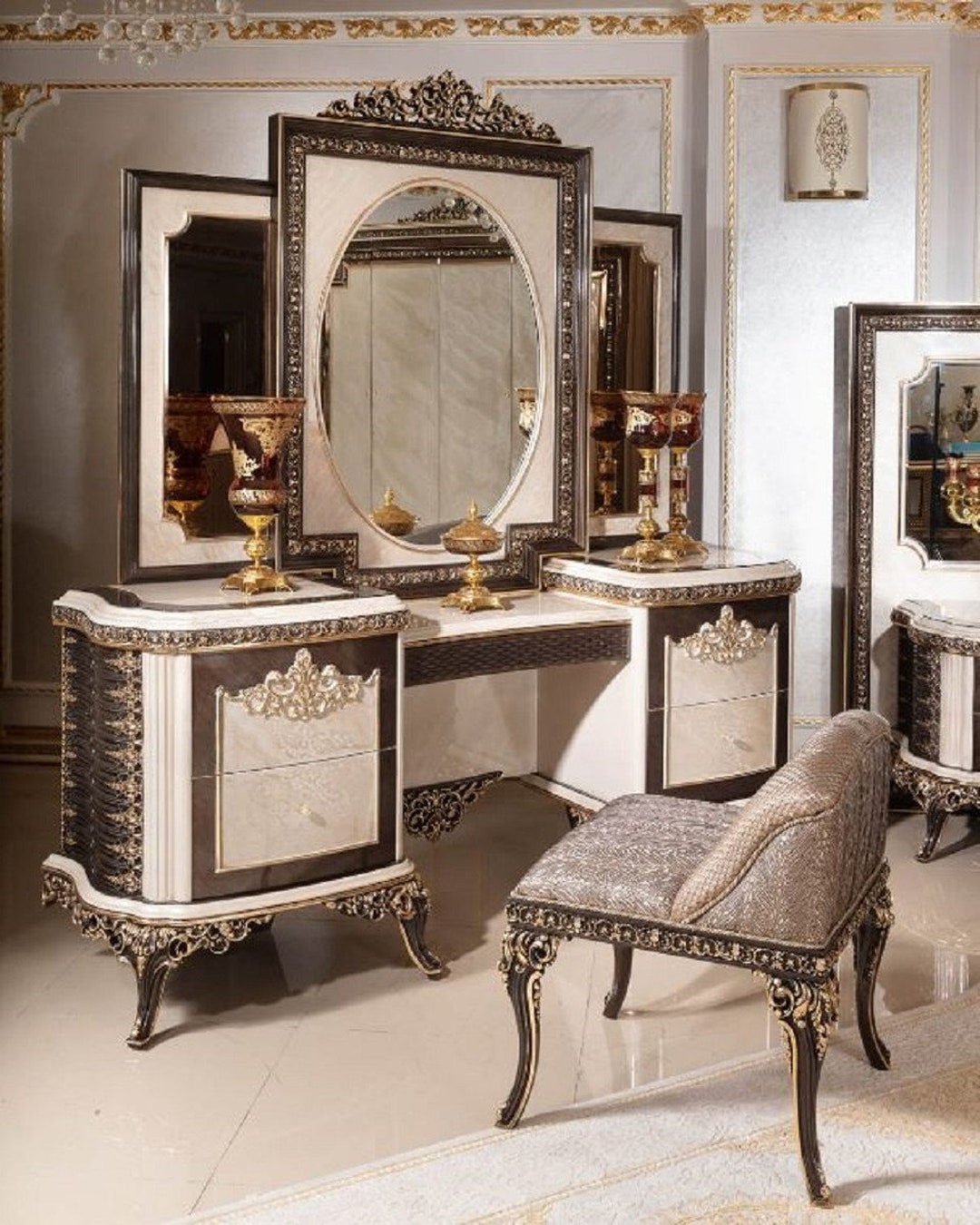Casa Padrino Luxury Baroque Dressing Table With Mirror and Stool - Etsy
