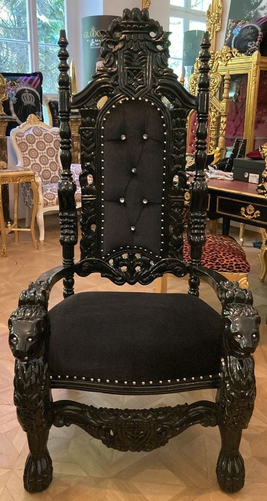Casa Padrino Luxury Baroque Throne Armchair Black / Black - Handcrafted ...
