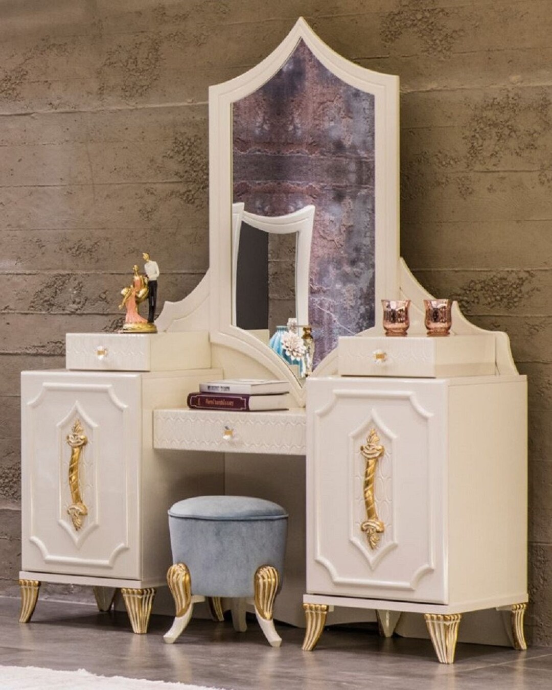Casa Padrino Luxury Baroque Dressing Table With Mirror White / Gold ...