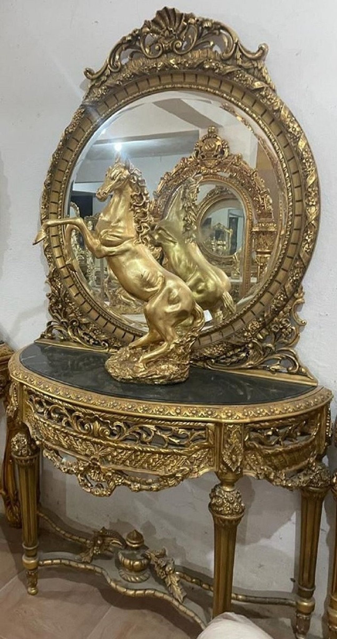 Casa Padrino Baroque Mirror Console With Marble Top Gold / Black ...