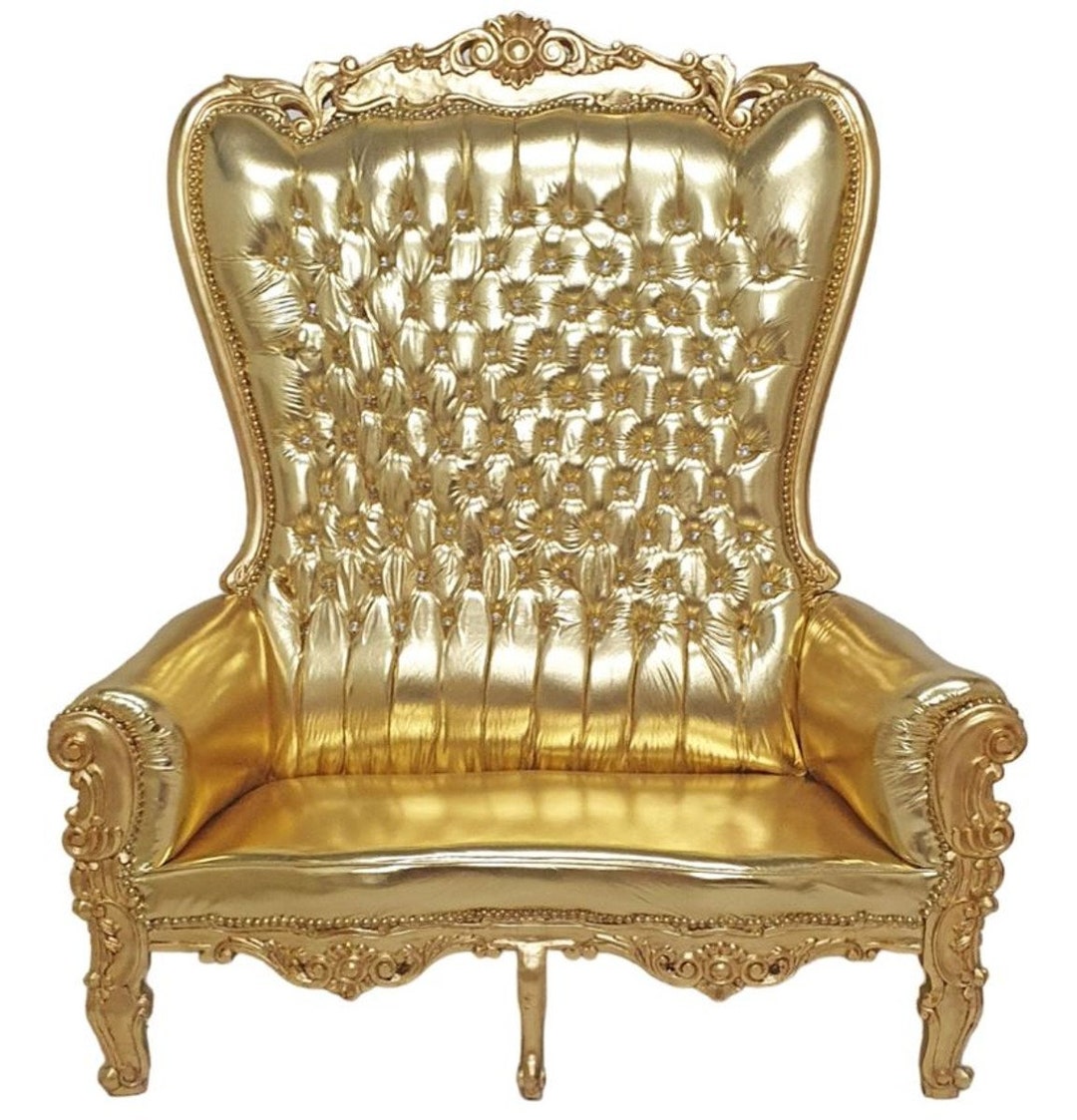 Casa Padrino Baroque Double Throne Armchair Majestic Gold Leather Look ...