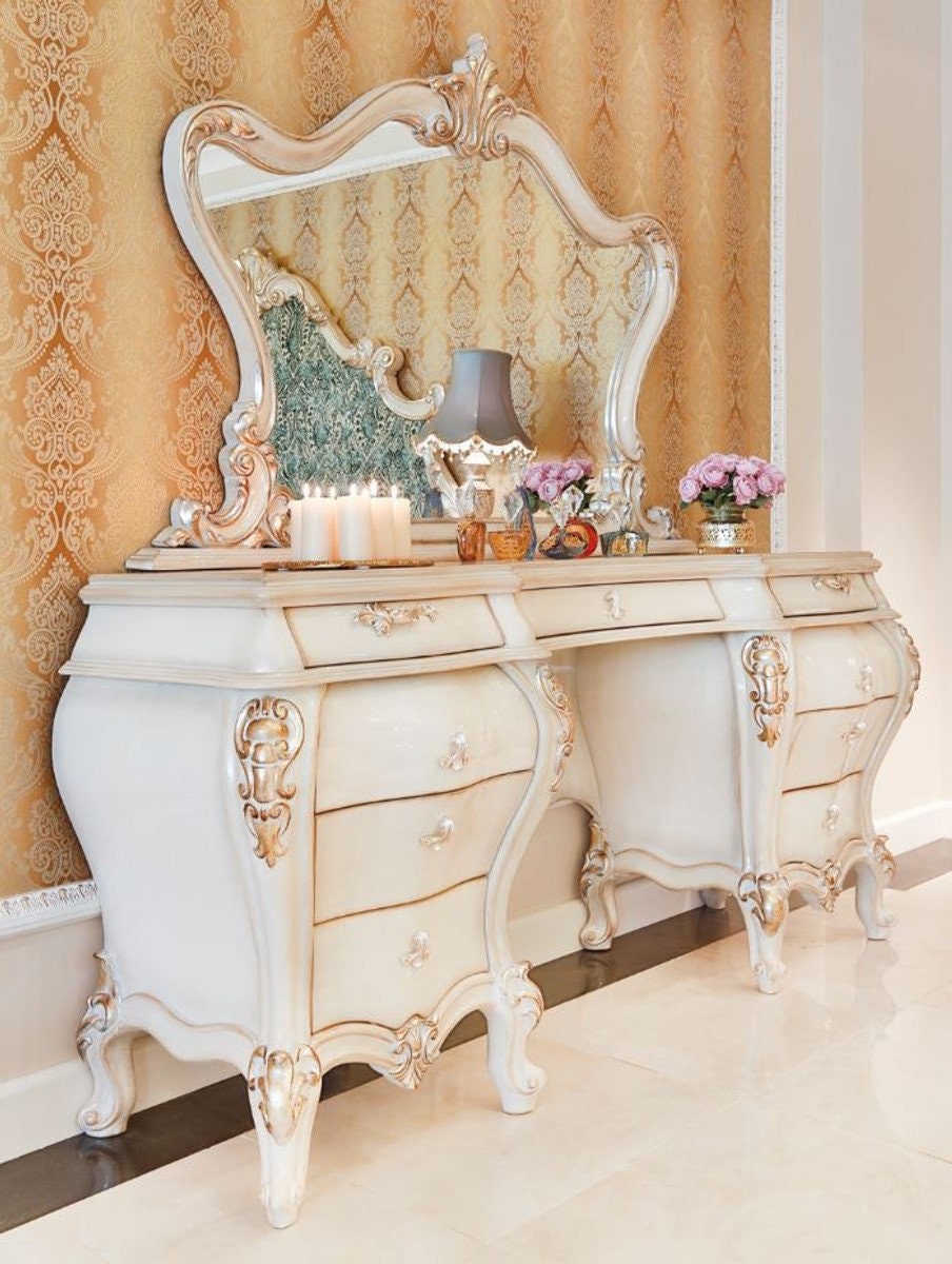 Casa Padrino Luxury Baroque Bedroom Set White Cream Gold 1 Dressing Table 1 Mirror Magnificent Bedroom Furniture in Baroque Style Luxury Q