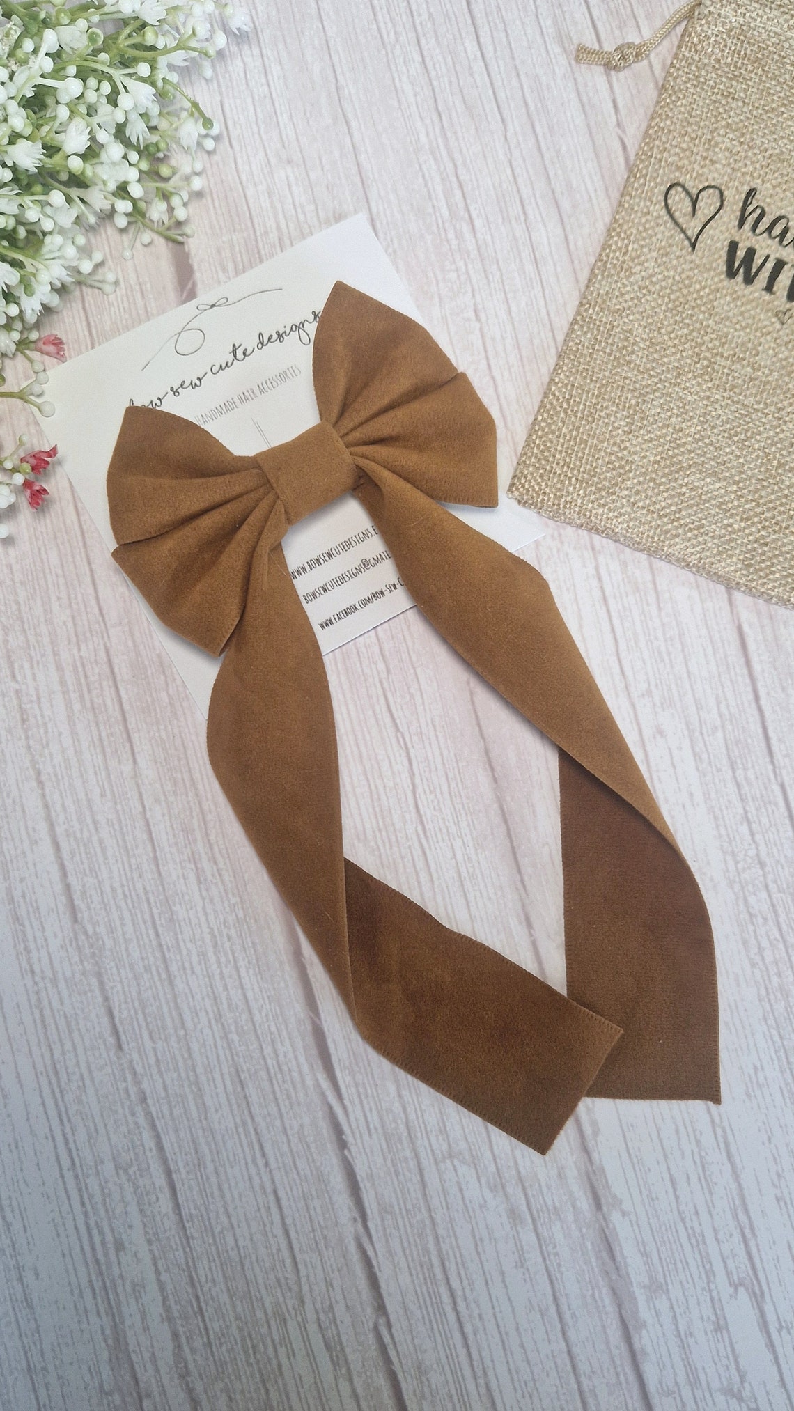 Chestnut Brown Velvet Suede Ribbon Hair Bow - Etsy Canada