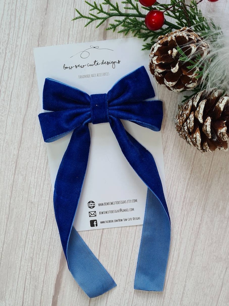Royal Blue Velvet Ribbon Bow Adult Hair Accessories Long - Etsy