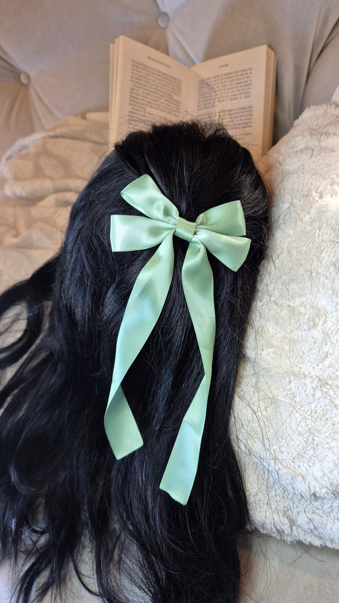 Sage Green Satin Bow, Pastel Green Adult Hair Accessories, Satin Hair ...