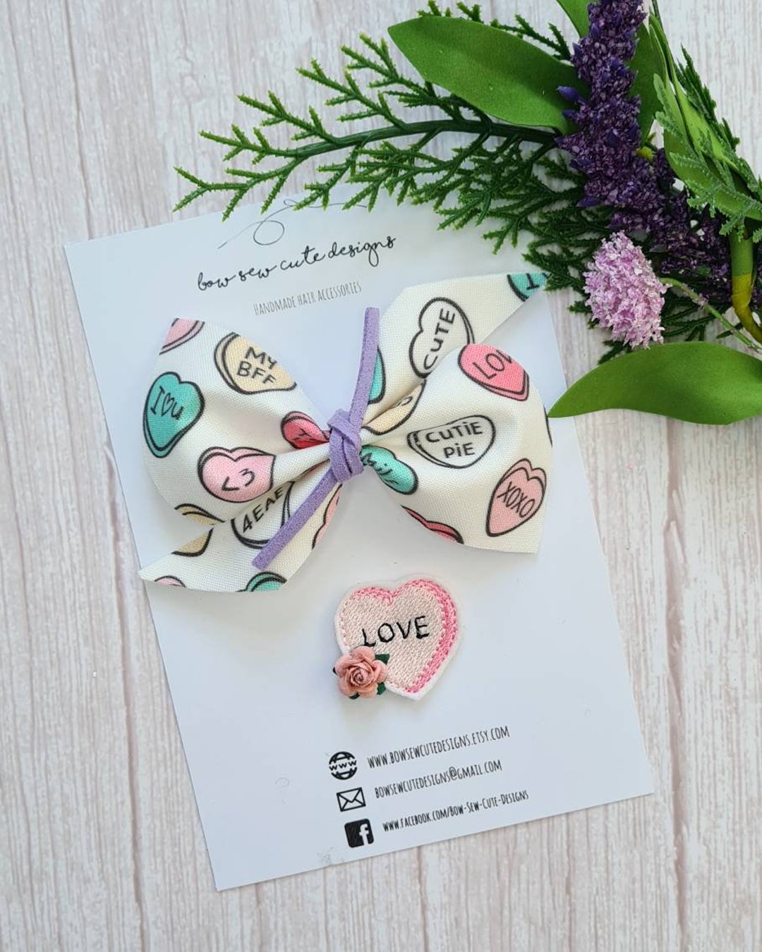 Valentines Hair Bow Set, Love Heart Bow Set, Sweet Candy Hair Bows ...