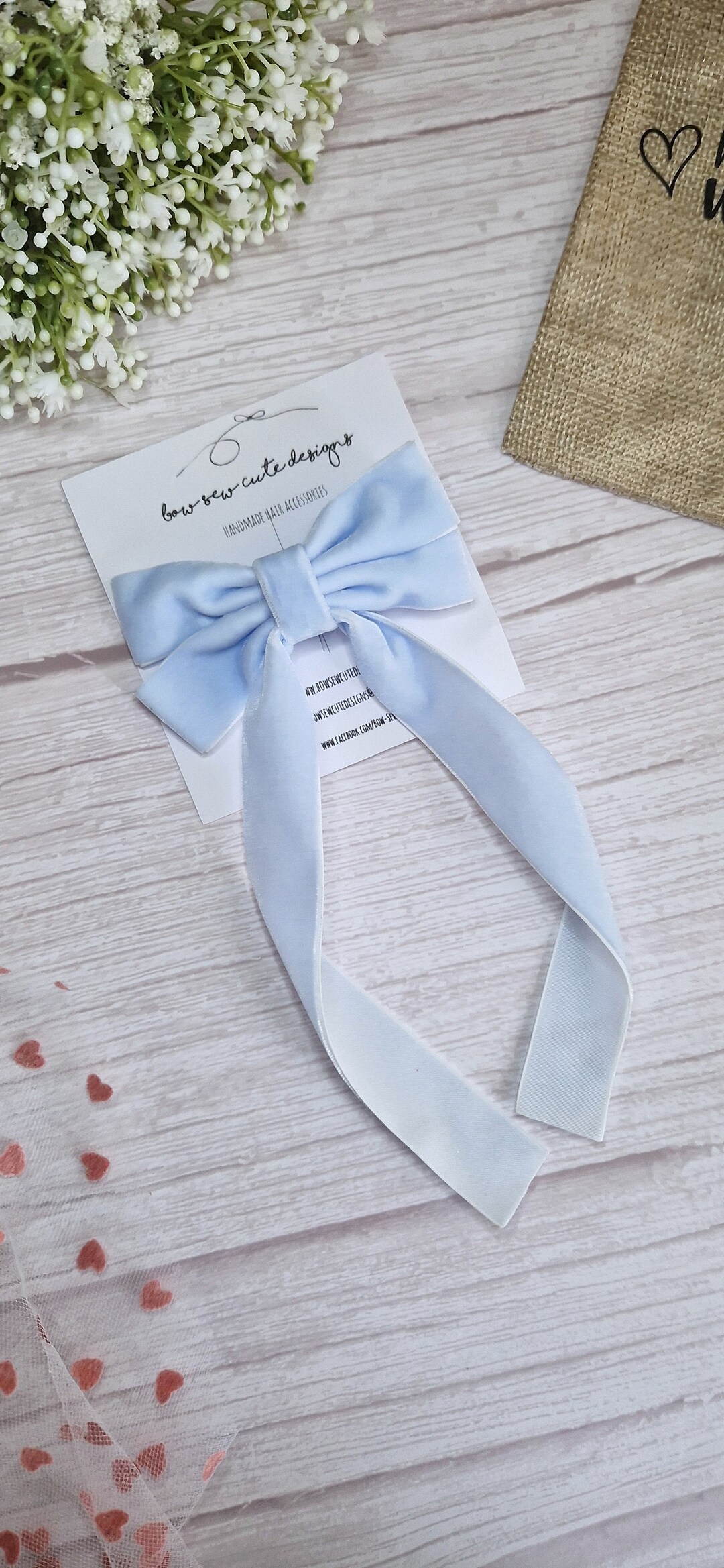 Baby Blue Velvet Ribbon Bow, Adult Hair Accessories, Pale Ice Blue ...