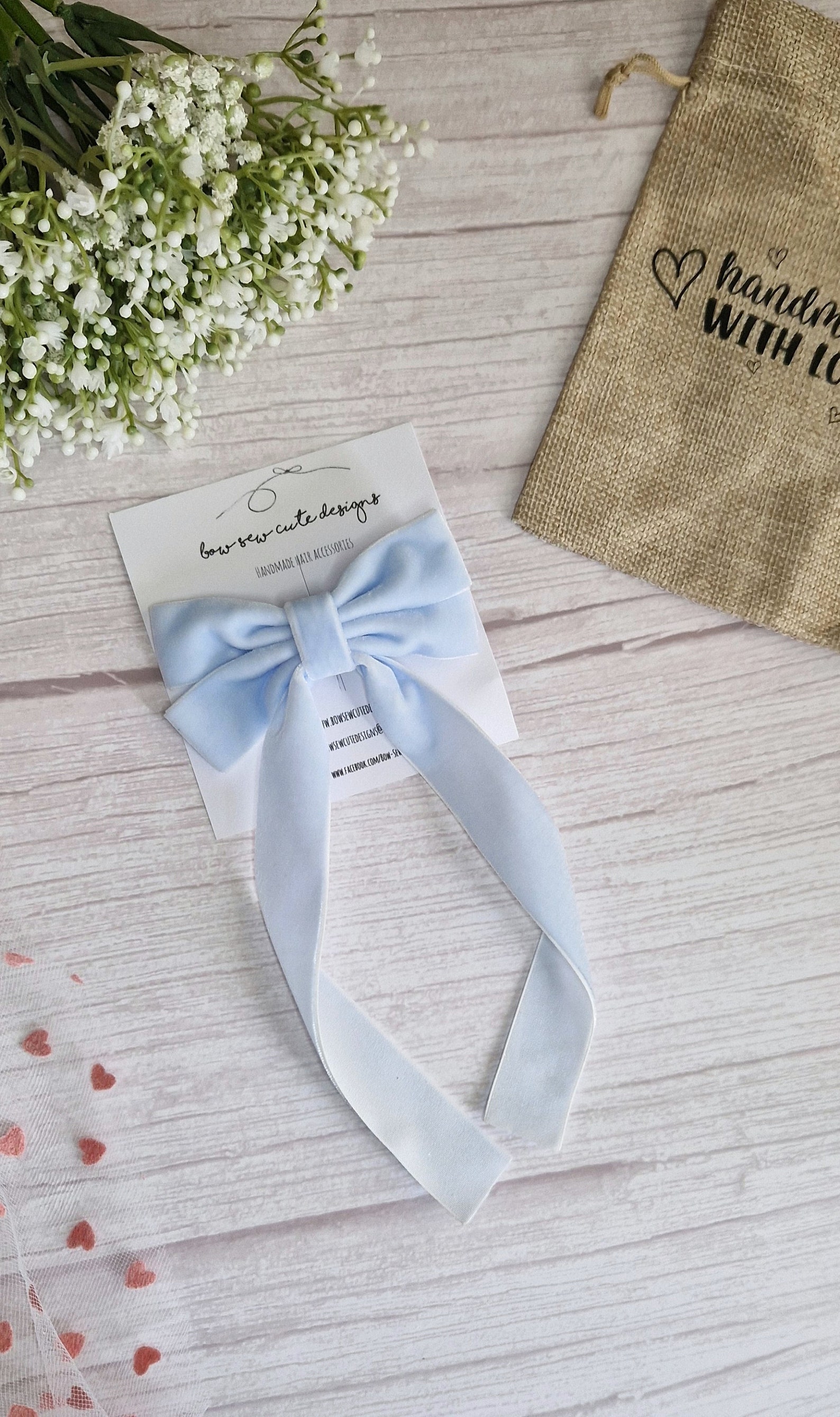 Baby Blue Velvet Ribbon Bow, Adult Hair Accessories, Pale Ice Blue ...