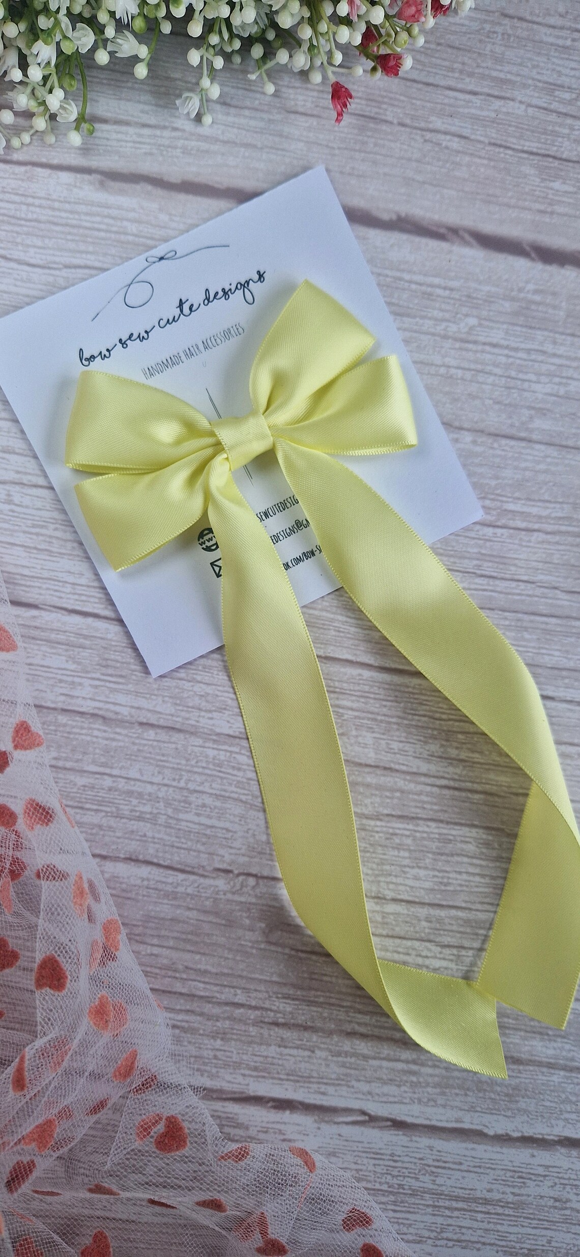 Yellow Long Tail Satin Ribbon Bow, Buttercup Adult Hair Accessories ...
