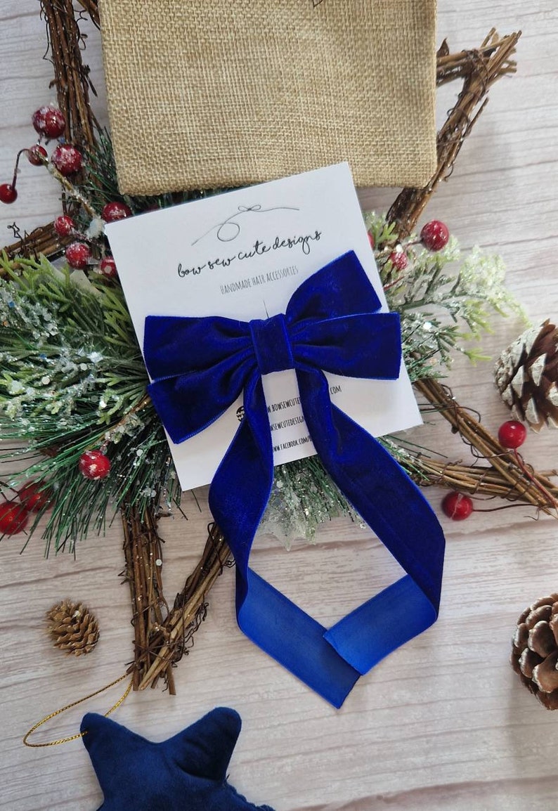 Royal Blue Velvet Ribbon Bow Adult Hair Accessories Long - Etsy