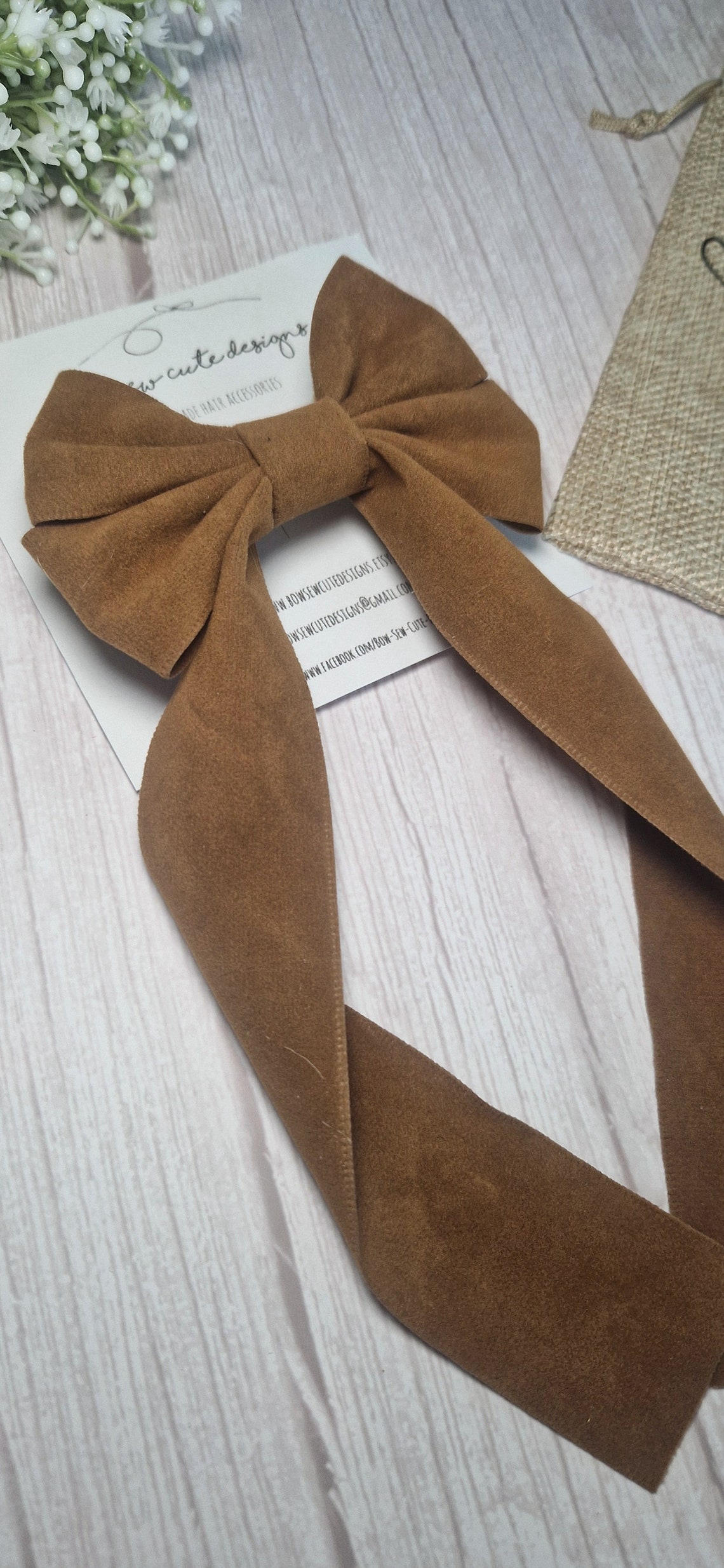 Chestnut Brown Velvet Suede Ribbon Hair Bow - Etsy Canada