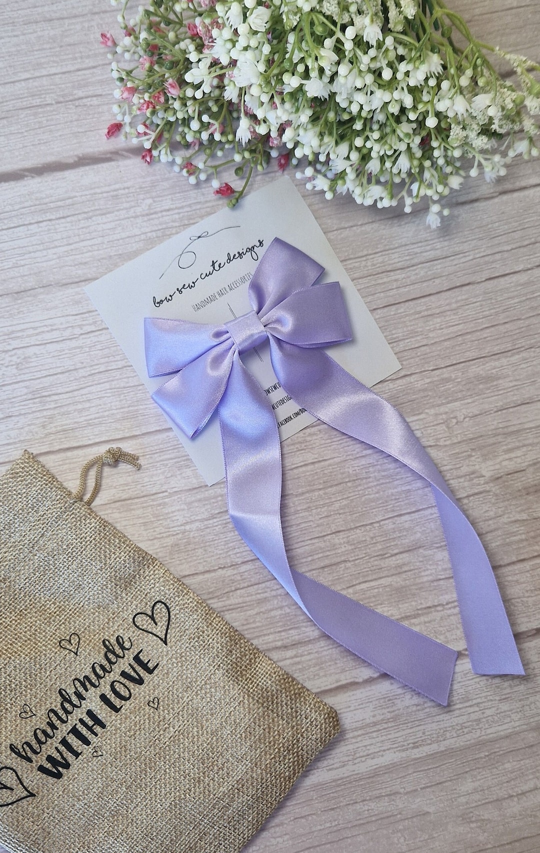 Pale Purple Long Tail Satin Ribbon Bow, Lavender Adult Hair Accessories ...