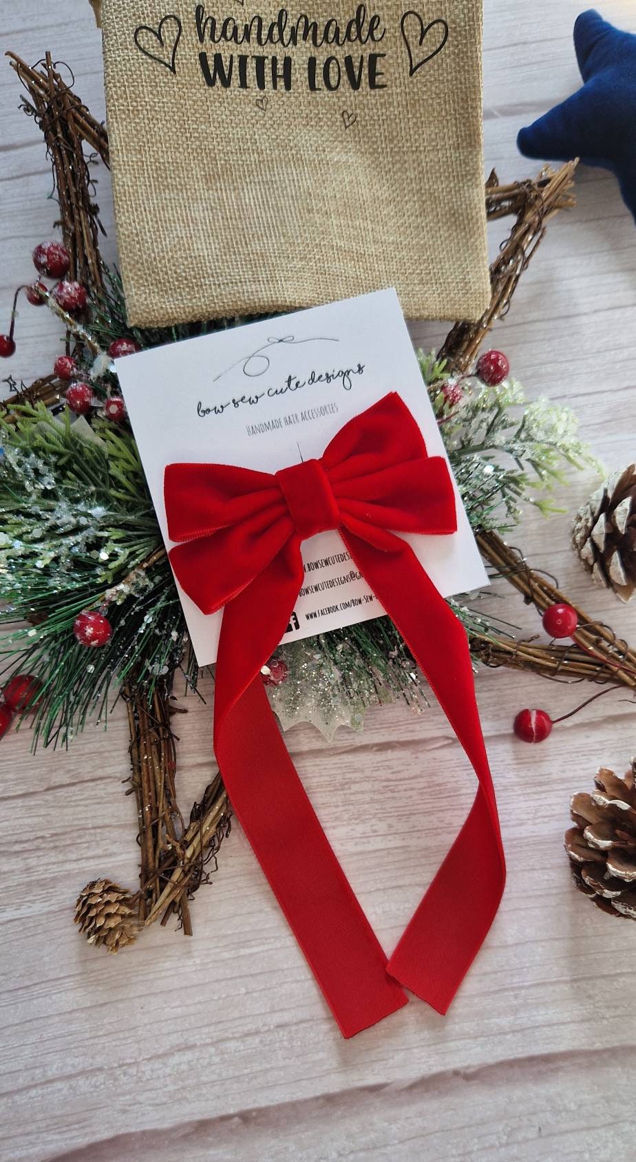 Red Long Tail Velvet Ribbon Bow Adult Hair Accessories - Etsy