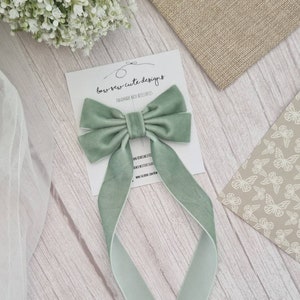 Sage Green Velvet Ribbon Bow, Pastel Green Adult Hair Accessories ...