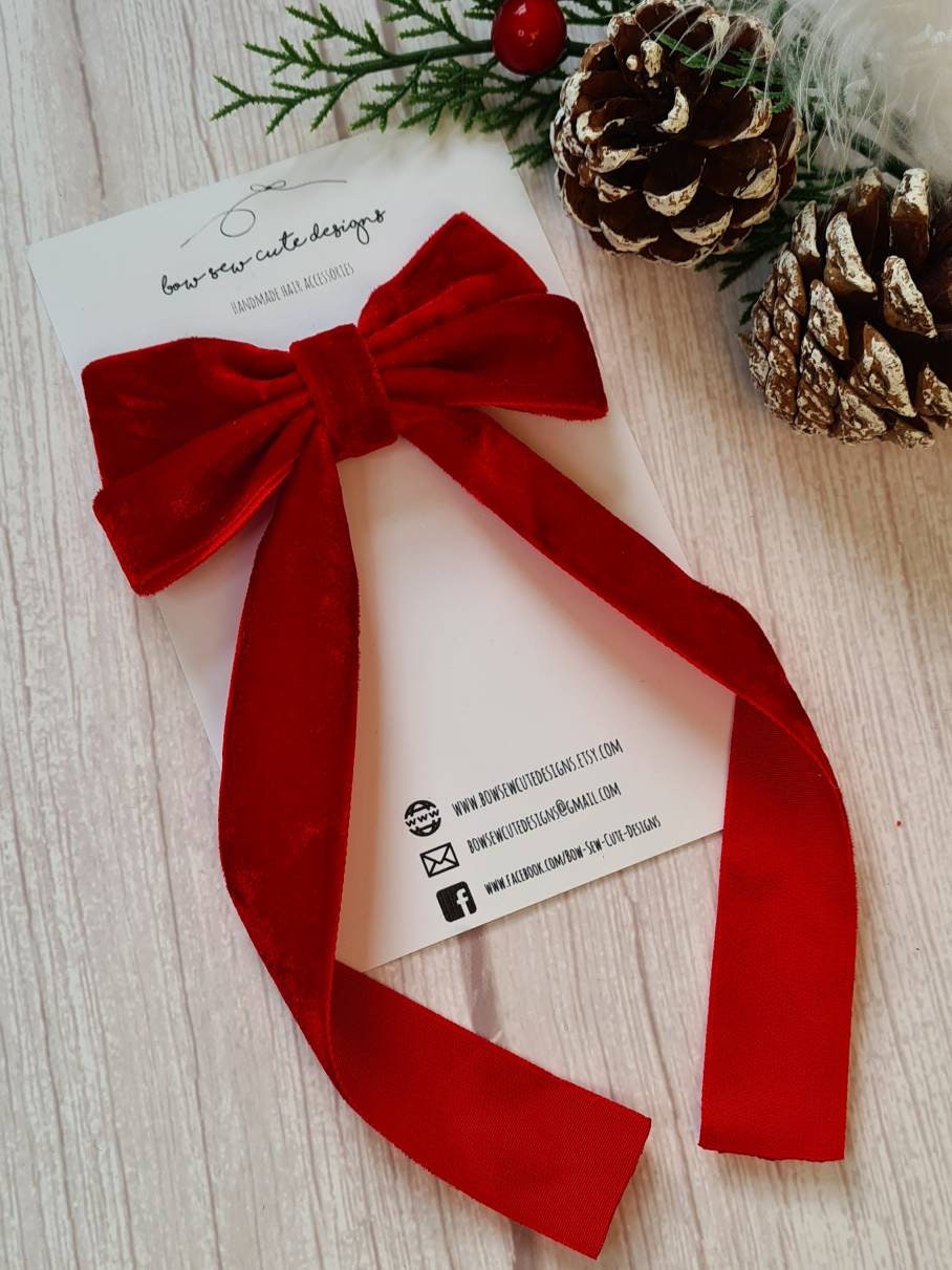 Red Long Tail Velvet Ribbon Bow Adult Hair Accessories - Etsy