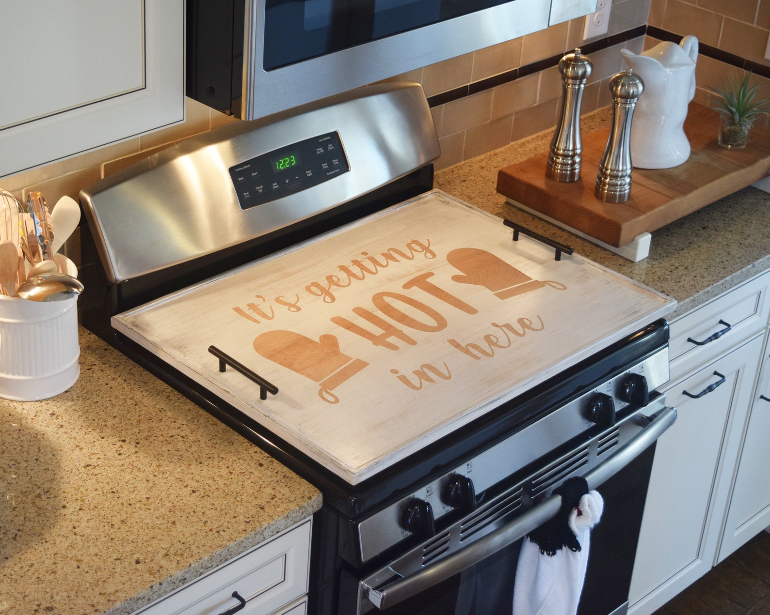 Custom Engraved Wood Stove Top Cover Noodle Board Cook Top Kitchen ...