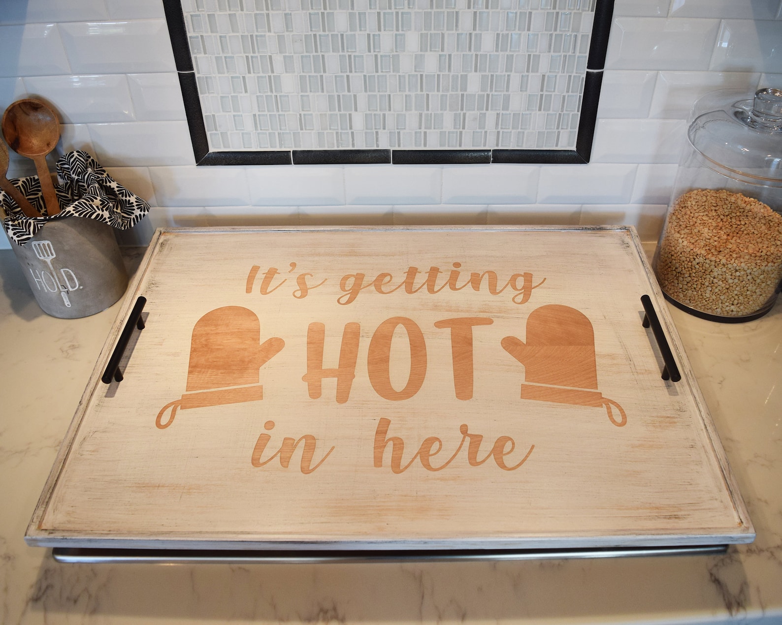 Custom Engraved Wood Stove Top Cover Noodle Board Cook Top Kitchen ...