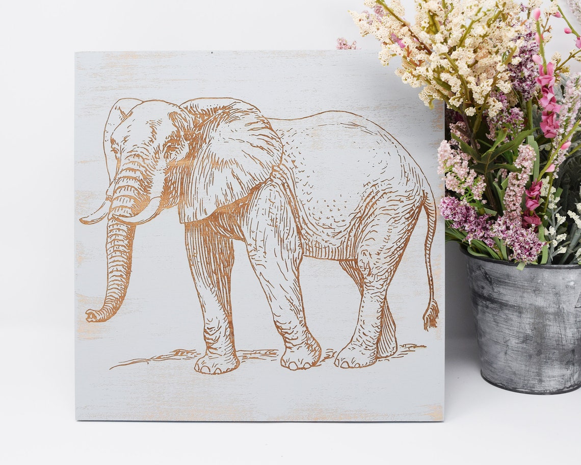 Elephant 7x7, 10x10 12x12, 15x15, 20x20, 25x25, 30x30 Engraved Wood ...