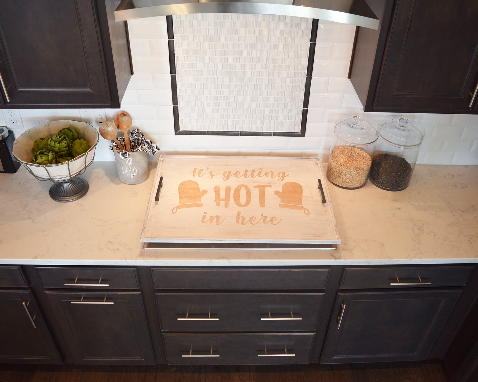 Custom Engraved Wood Stove Top Cover Noodle Board Cook Top Kitchen ...