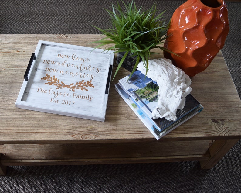 Custom Engraved Wood Ottoman Tray - Coffee Table Tray - Bed and ...