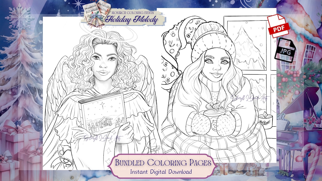 Holiday Melodies Coloring Pages | Two (2) Coloring Pages Bundled - Etsy
