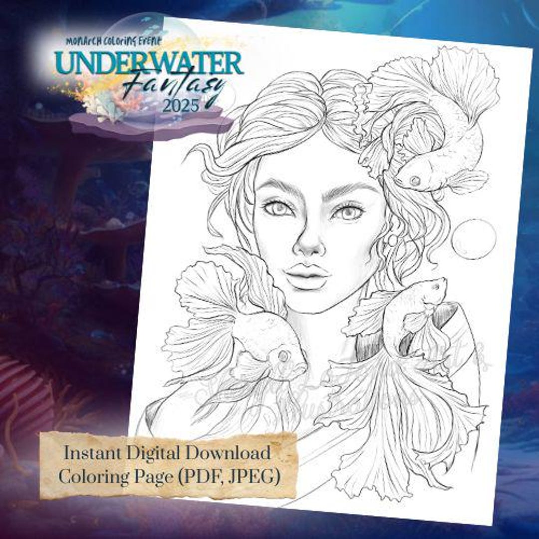 Underwater Fantasy Coloring Page Instant Download Lady of Beta PDF JPEG ...