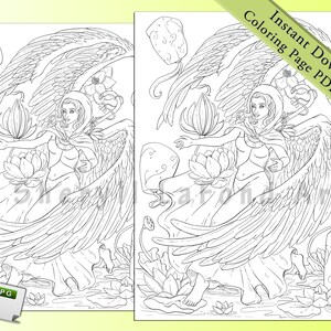 Floating Lantern angels Dance Collection Coloring Page for Adult ...