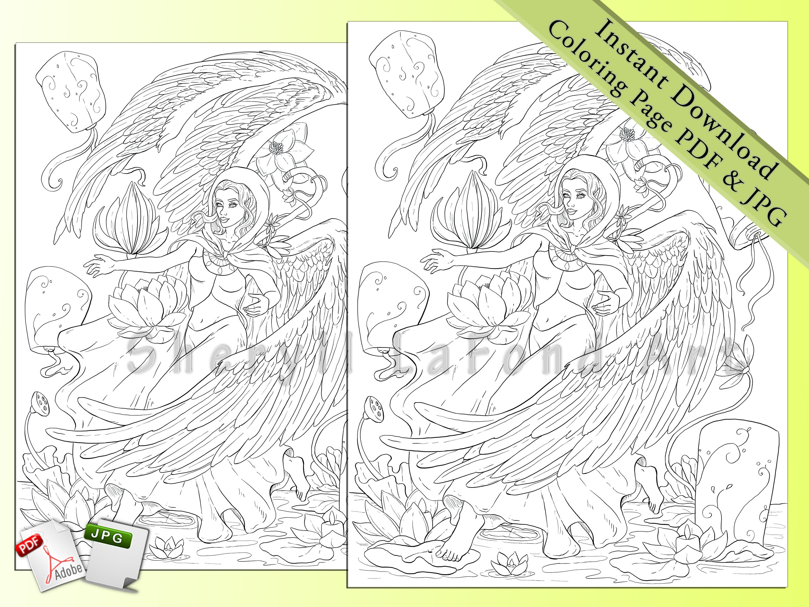 Floating Lantern angels Dance Collection Coloring Page for | Etsy