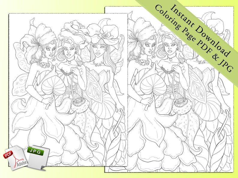 Fae Fashion Adult Coloring Page Instant Download JPG PDF - Etsy