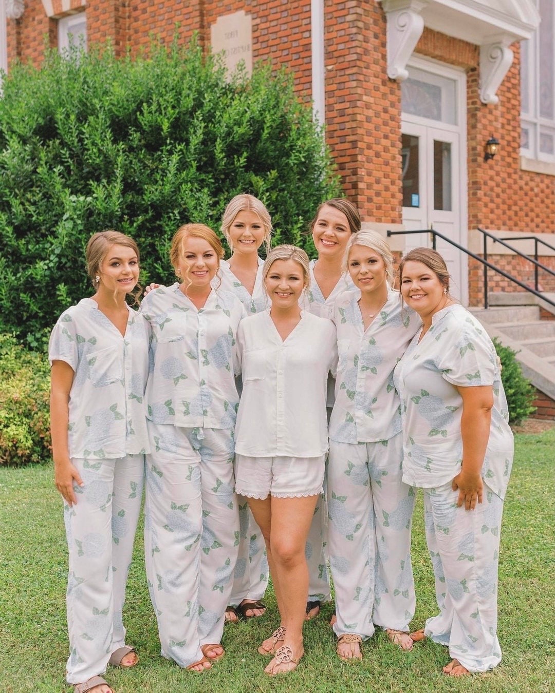 Hydrangea Bridesmaid Pajamas Cotton Bachelorette Party Pjs Blue Floral ...
