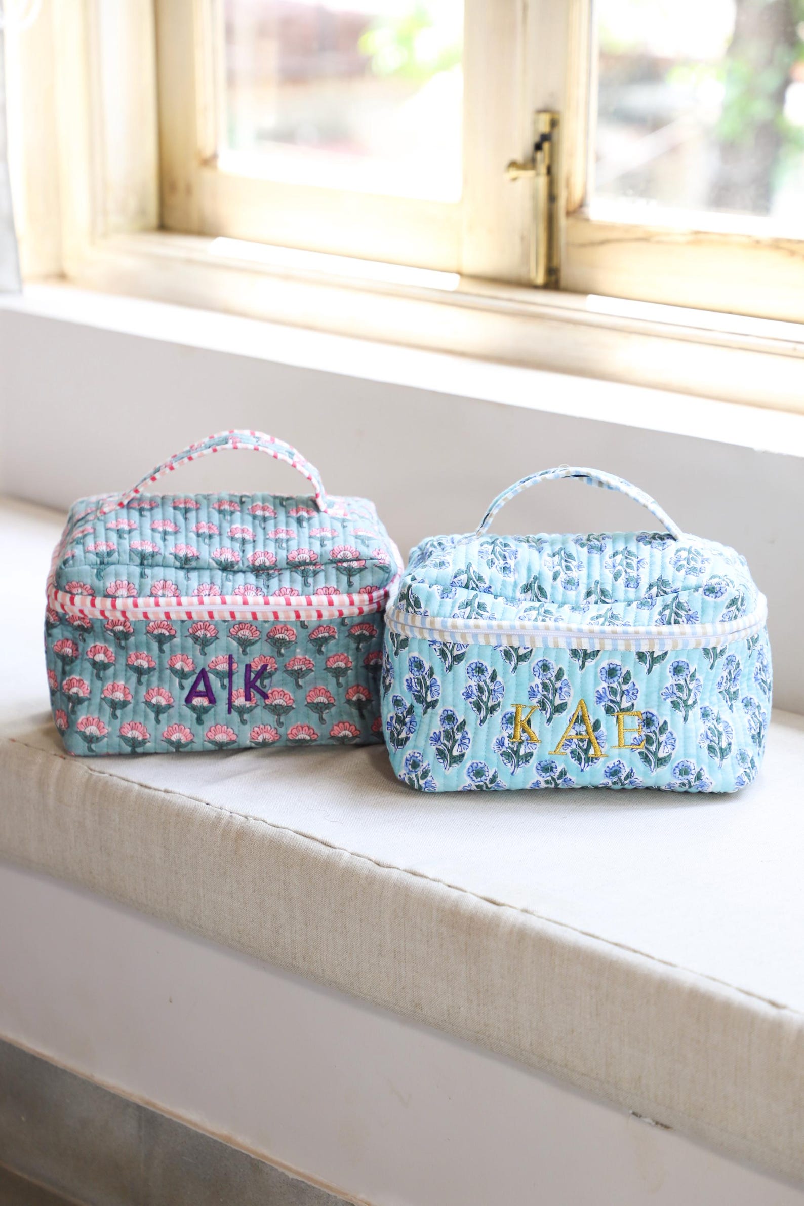 Monogram Quilted Train Case: Boho Floral Print, Personalized Cosmetic ...