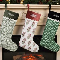 Mix Christmas Stockings, Hand Block Printed Cotton Floral Christmas ...