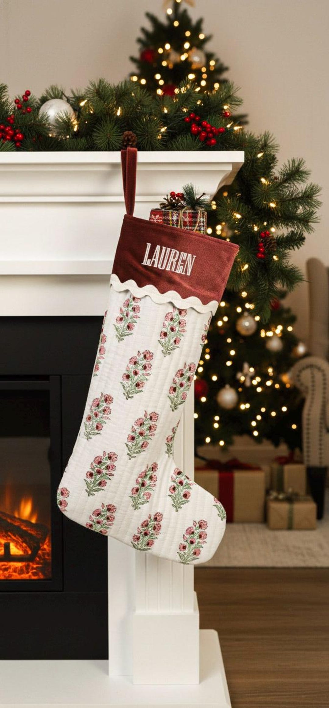Personalized Quilted Block Print Stocking for Christmas With Name ...