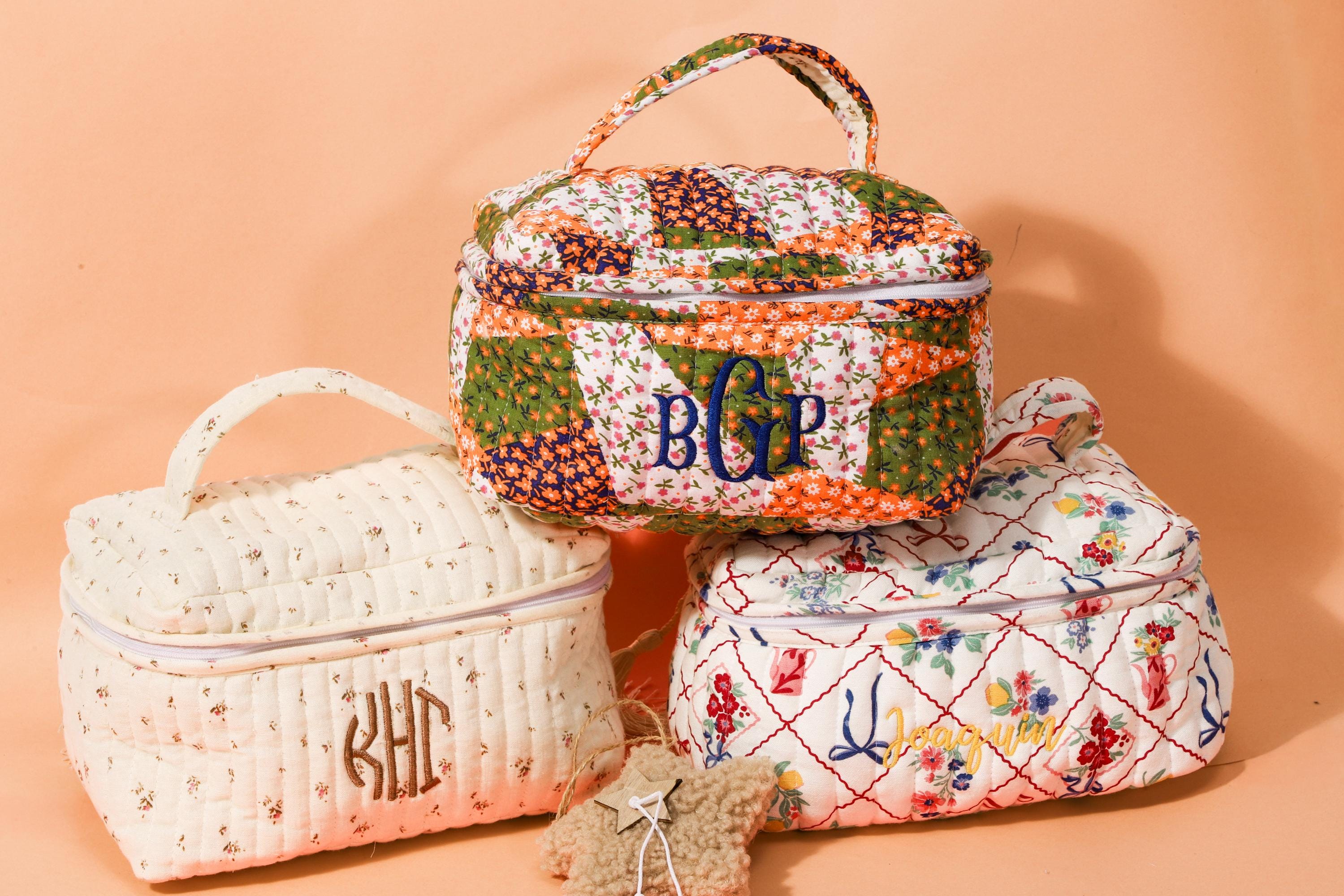 Quilted Train Case Bag Christmas Gift White Elephant Cosmetic Train ...