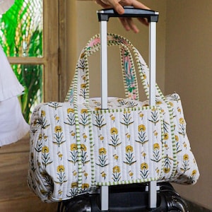 Embroidered Block Print Duffle Weekender, Handmade Quilted Travel Bag ...