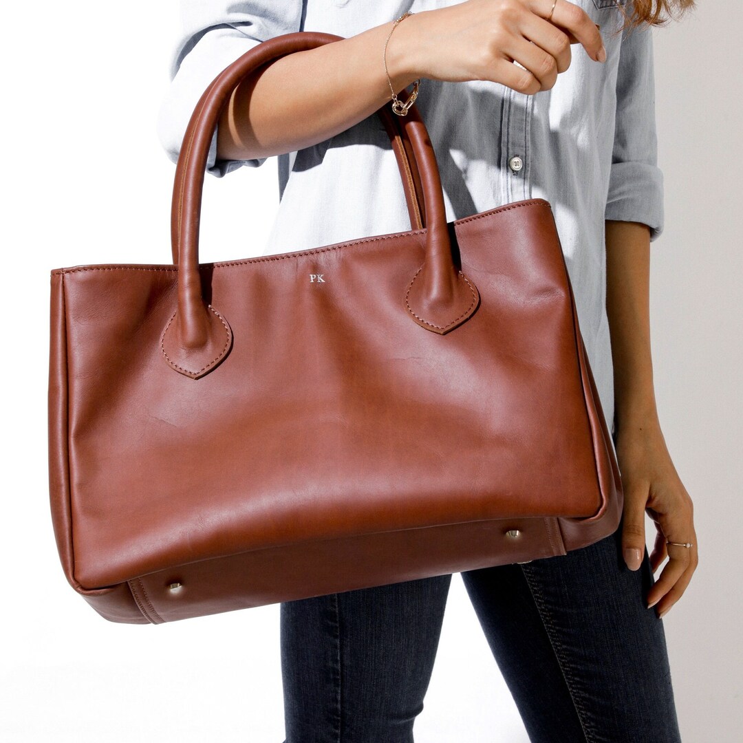 Personalized Leather Tote Bag, Monogram Office Purse - Etsy