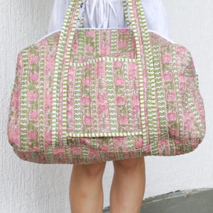 Embroidered Block Print Duffle Weekender, Handmade Quilted Travel Bag ...