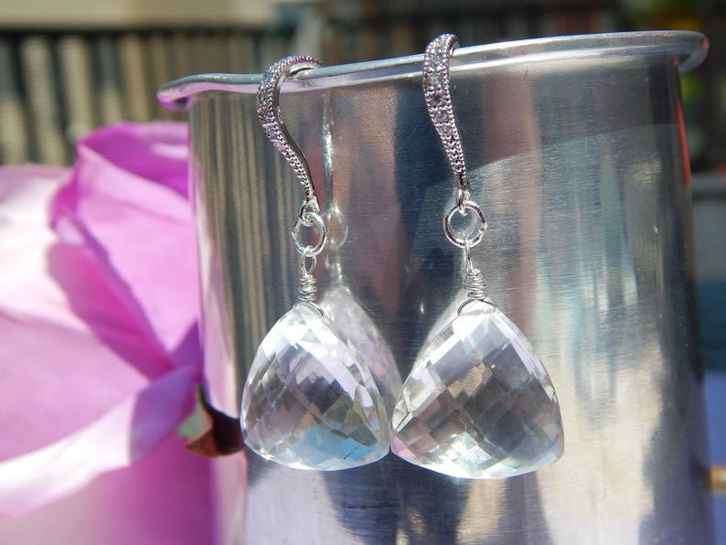Trillion Cut Large Rock Crystal Quartz Earrings in Sterling Silver - Etsy