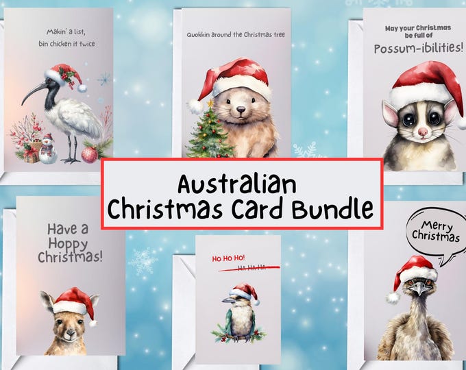Cute Australian Animal Christmas Cards Set of 4 | Australian Christmas ...
