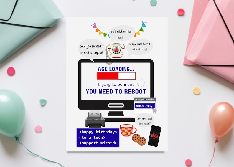 Computer IT Birthday Card | Tech Phone Support | Funny Computer ...
