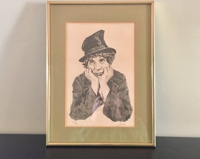 Vintage Harpo Marx Framed Lithograph Pencil Art Sketch Lanse - Etsy