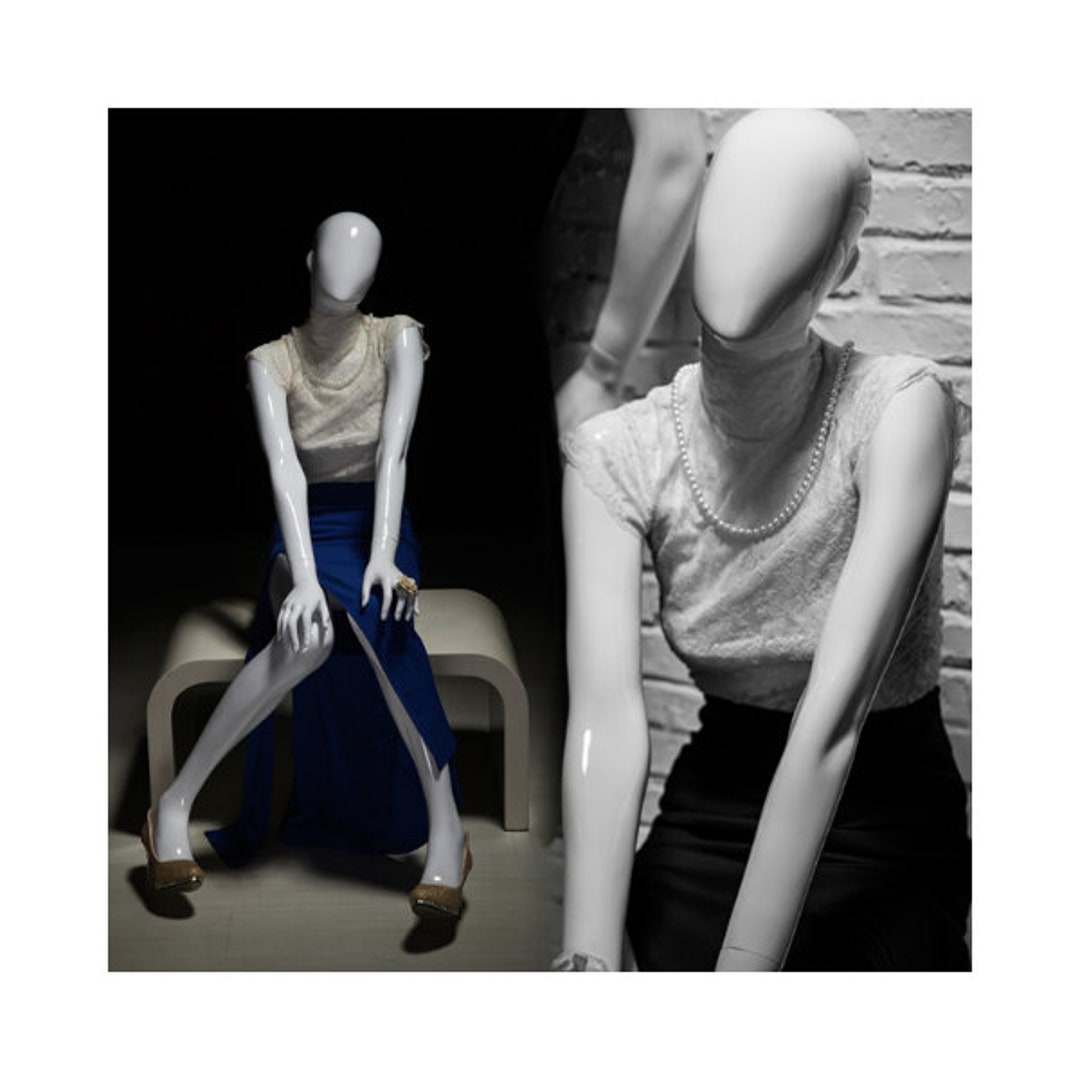Adult Seated Glossy White Faceless Fiberglass Female Fashion Mannequin ...
